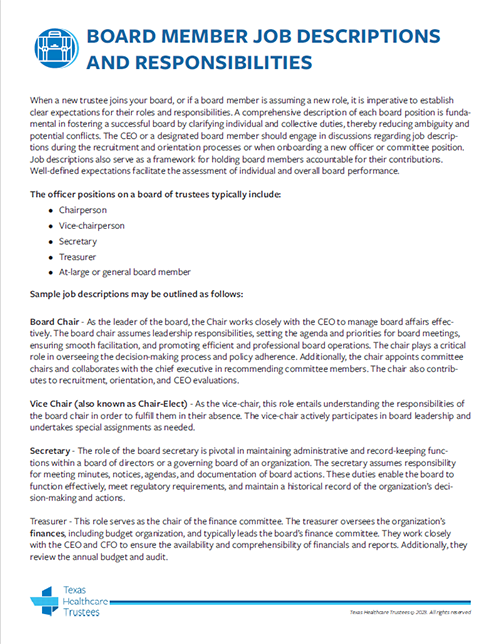 Governance Best Practices - Texas Healthcare Trustees
